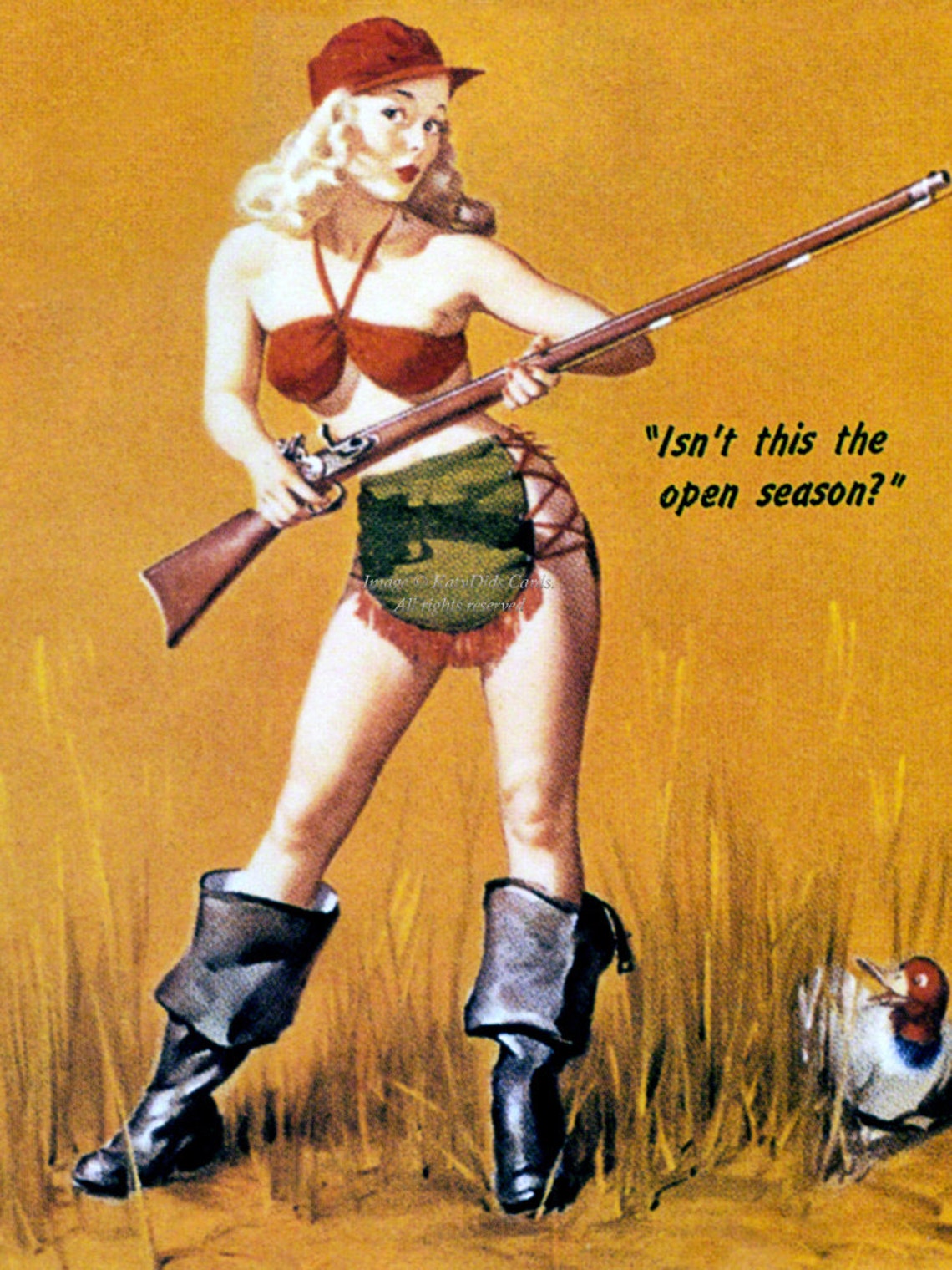 Pinup Girl W Gun Hunting Greeting Card Repro Gil Elvgren Etsy