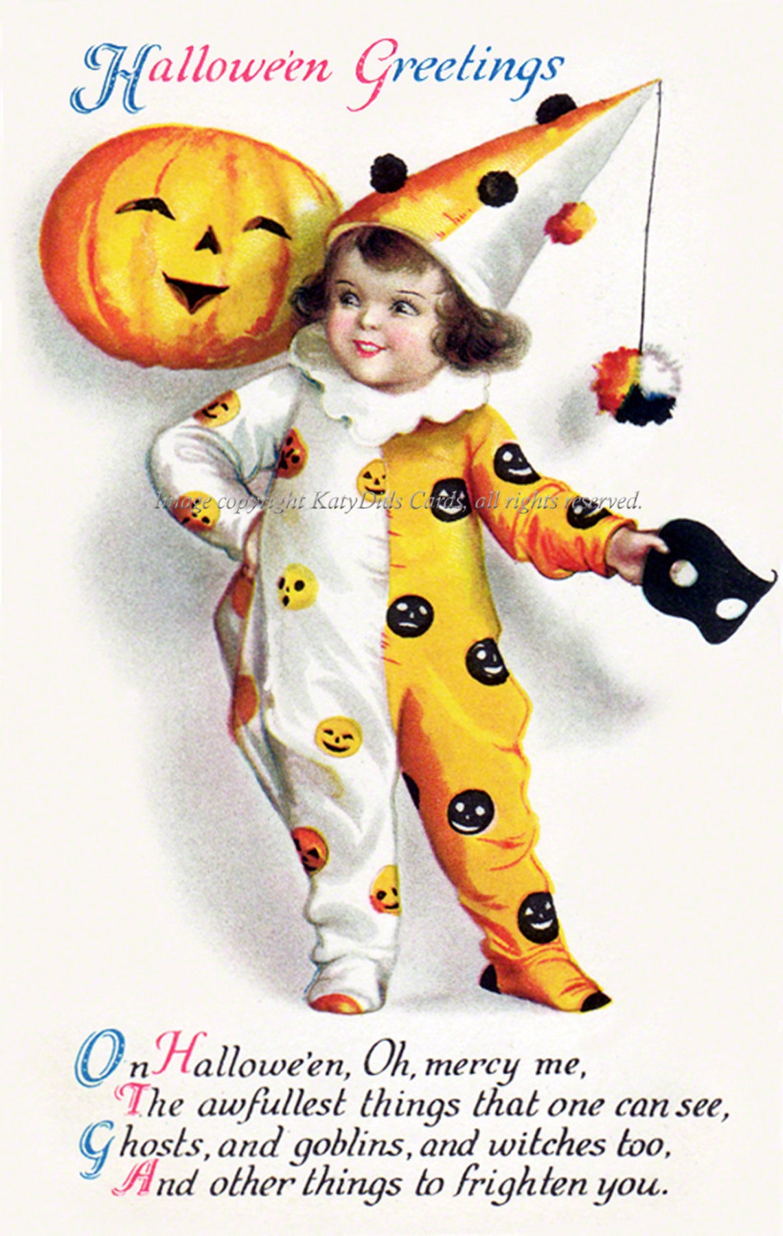 Halloween Clown Card Pumpkin Jack O Lantern Domino Greeting - Etsy