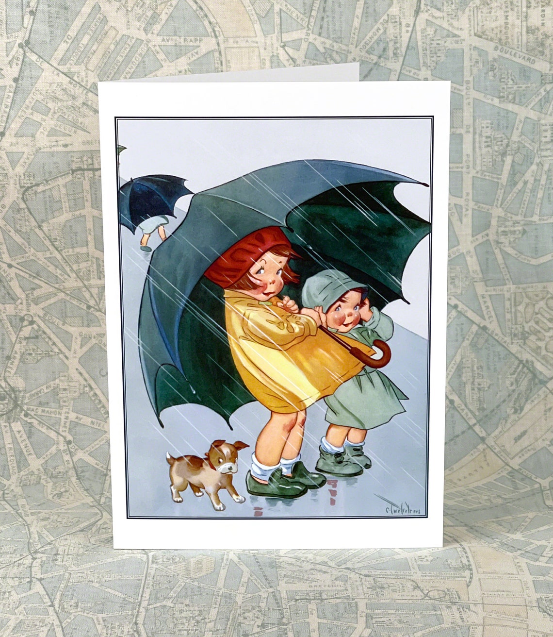 Kids With Umbrellas in the Rain - Get Well or Encouragement Greeting ...