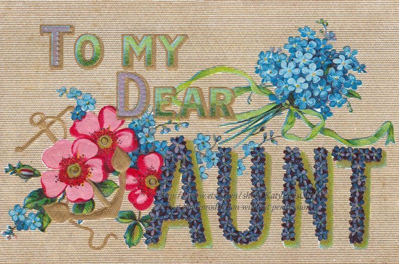 Aunt Greeting Card To Dear Aunt Large Words Vintage Style | Etsy
