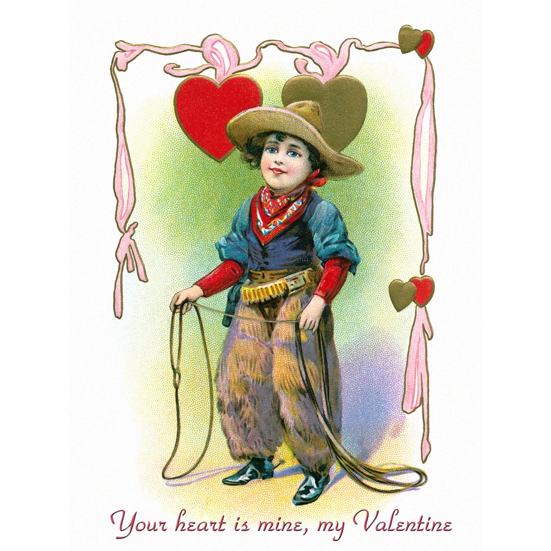 Cowboy Valentine's Day Card - Valentine Notecard - Cowgirl Heart Caught ...