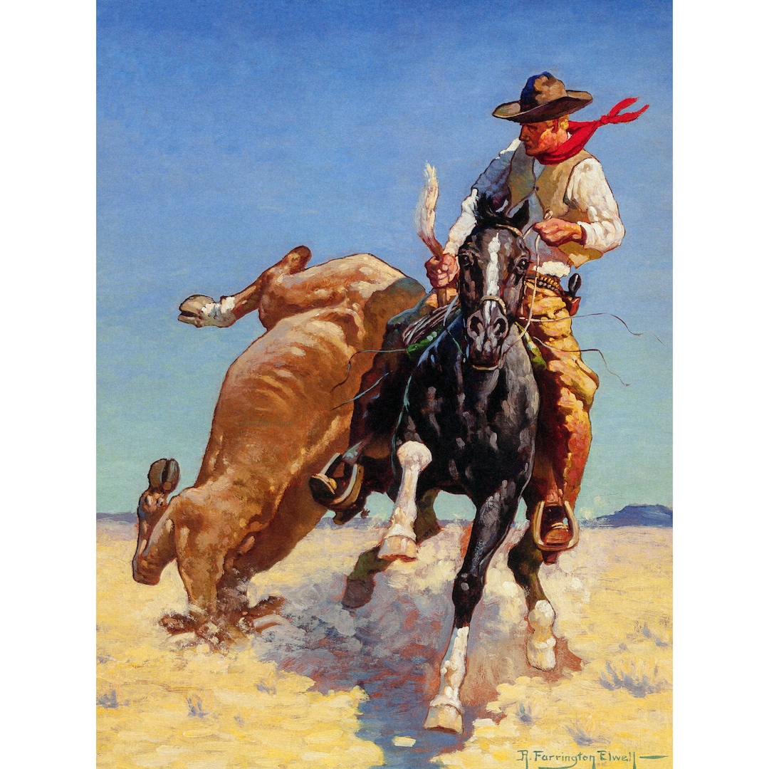 Cowboy Card - Rider Catches Maverick Cow Notecard - Western Theme - Etsy