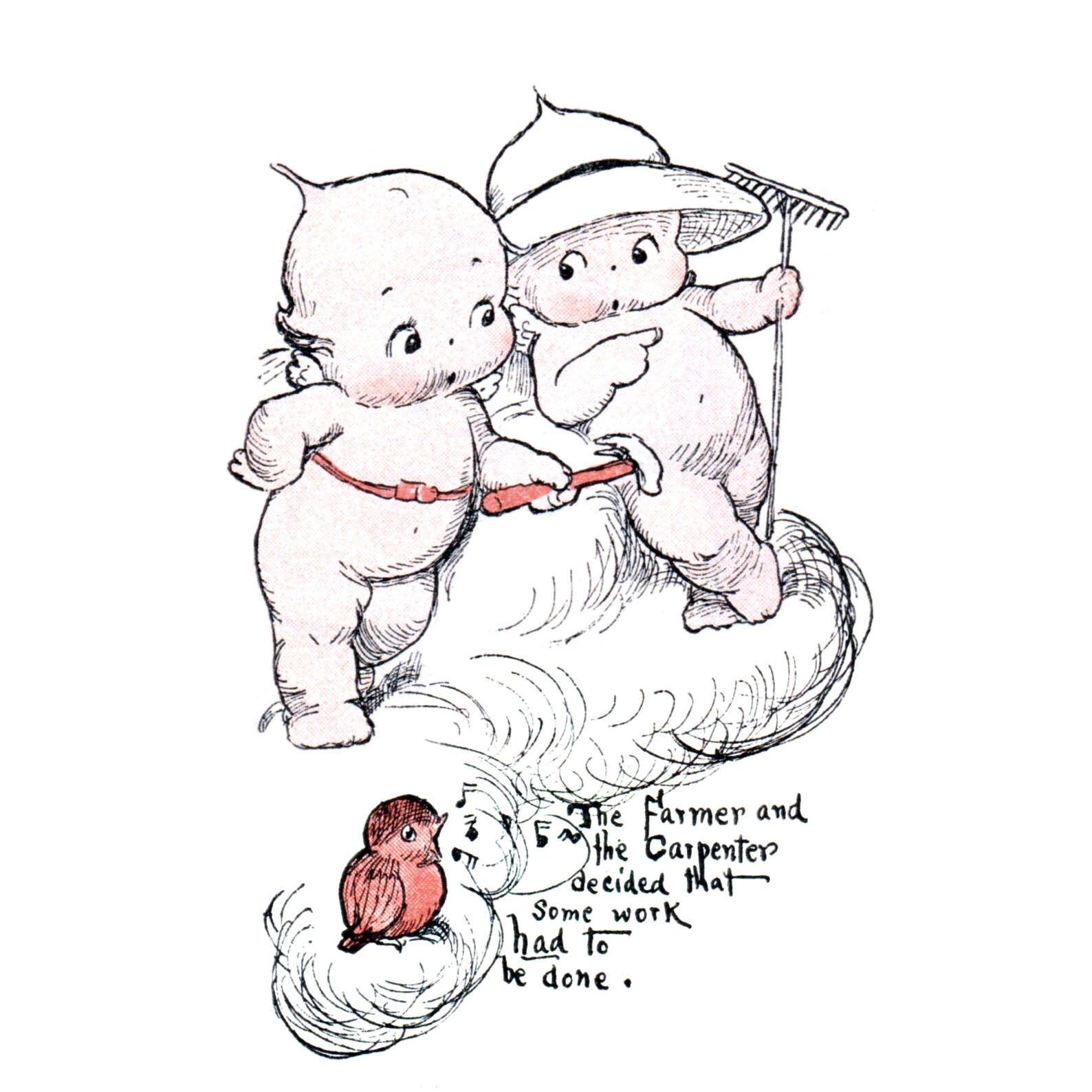 Kewpie Card Farmer and Carpenter Kewpies Chat Repro Rose - Etsy