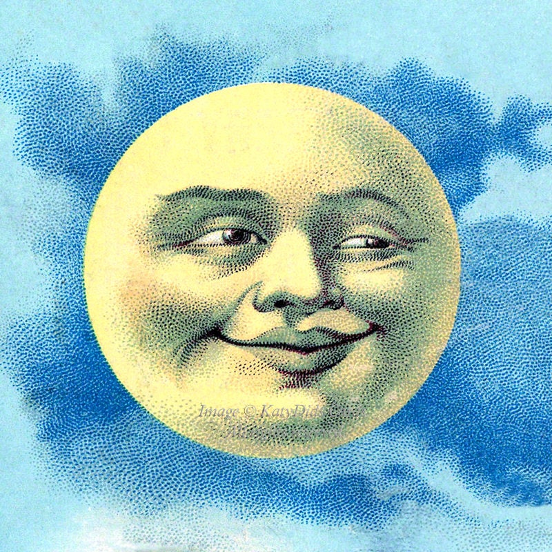 Moon Greeting Card Full Moon Smiles Repro Trade Card - Etsy