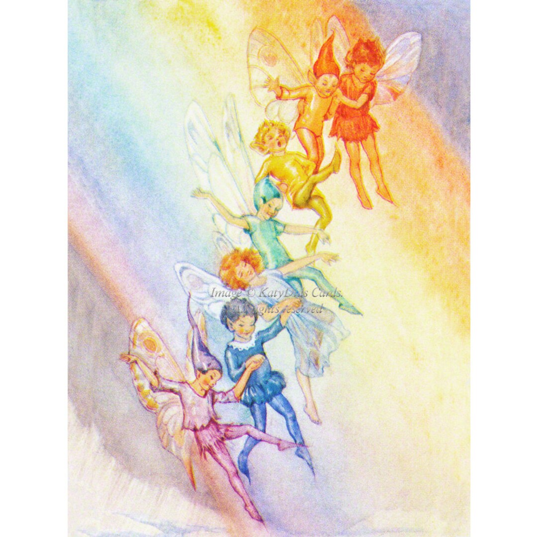 Fairy Card - Fairies Slide Down the Rainbow - Margaret Tarrant Artwork ...