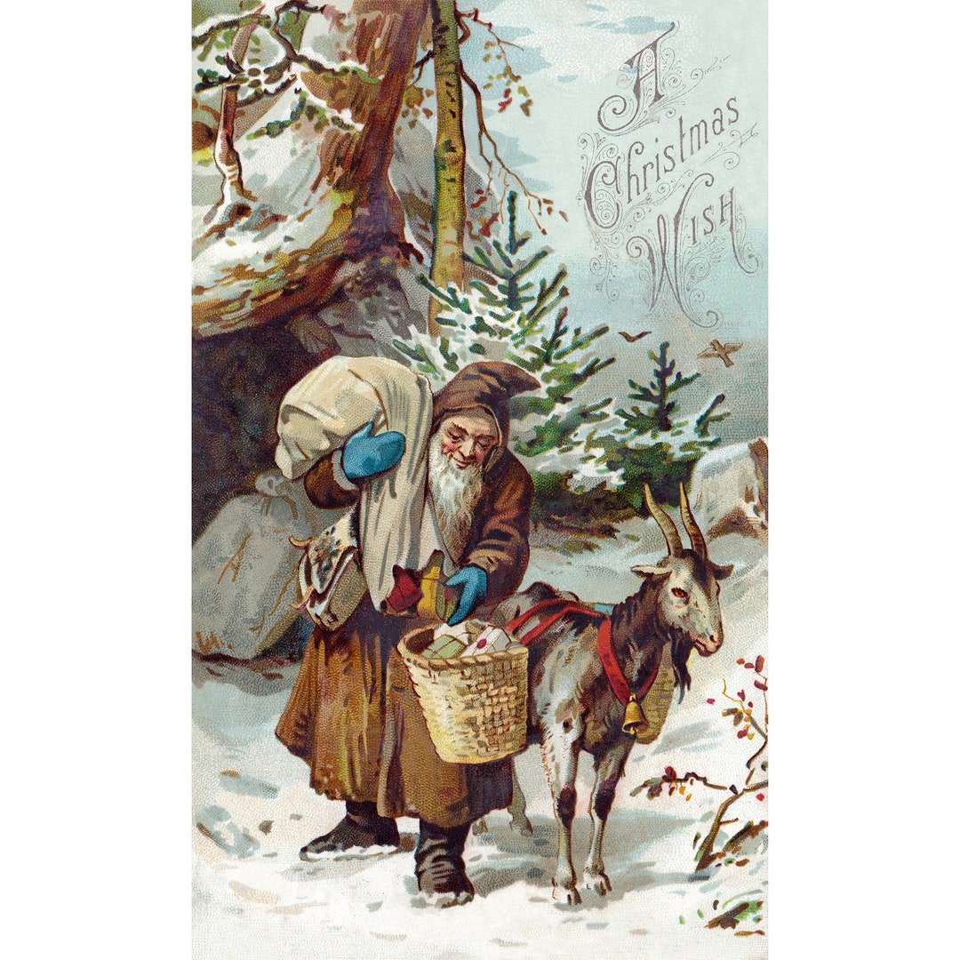 Santa With Goat - Pack Goats Help Deliver Packages - Christmas Greeting ...