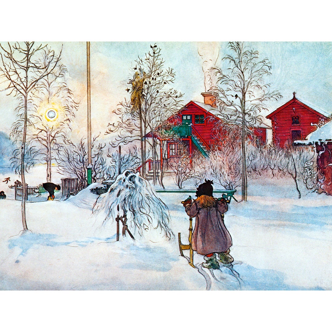 Winter Scene Greeting Card - Little Girl With Sled in the Snow - Carl ...
