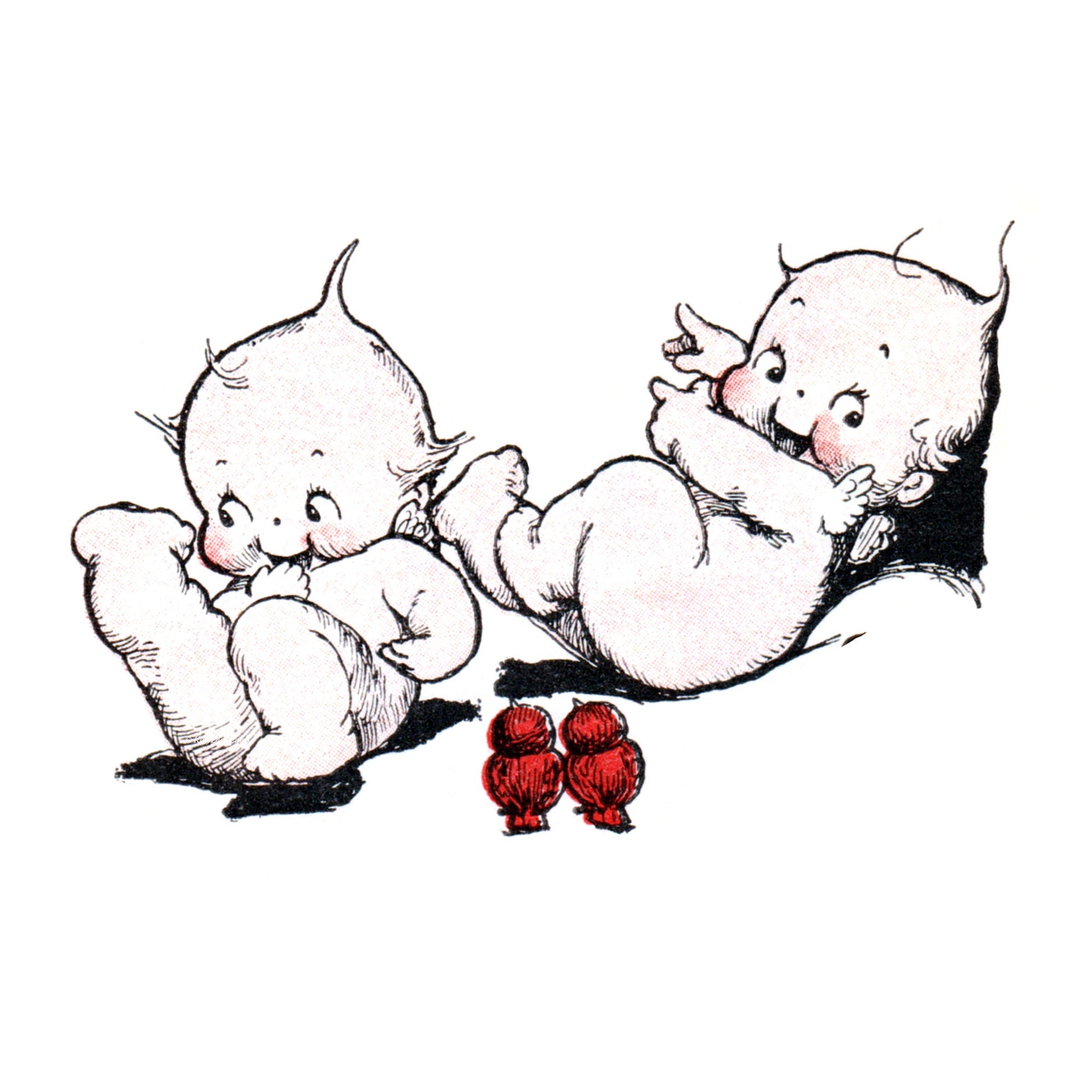 Kewpie Card Kewpies Giggle as Birds Look on Repro Rose - Etsy