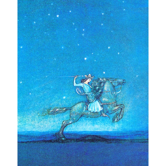 Prince Rides Horse Under A Starry Sky Fairy Tale Print | Etsy
