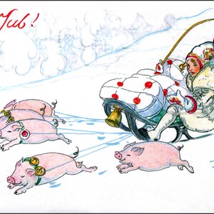 Christmas Pig Magnet - Pigs Pull Sled in Snow - Stocking Stuffer ...