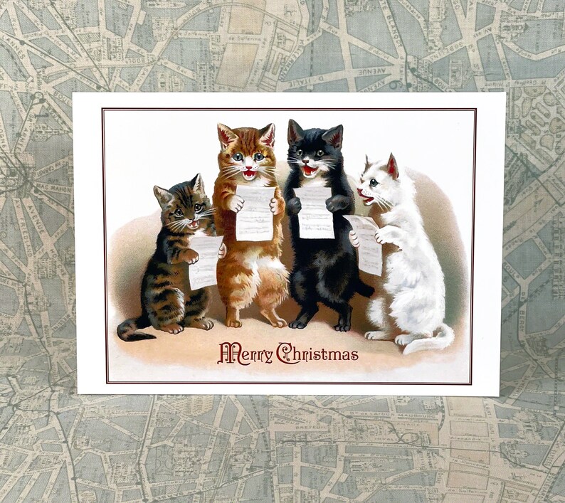 Cats Christmas Card Kittens Sing Carols Repro Helena - Etsy