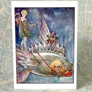 Fantasy Card - Sea Fairies Ride a Big Fish - Fairy Artwork - Etsy