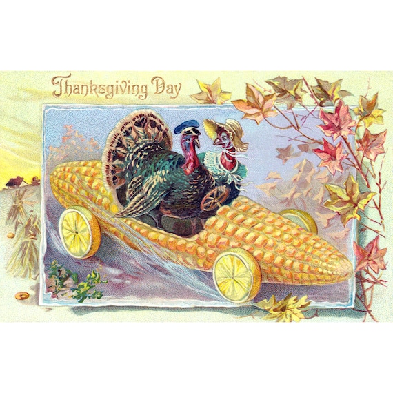 Funny Thanksgiving Card Turkey Drives a Corn Cob Car | Etsy