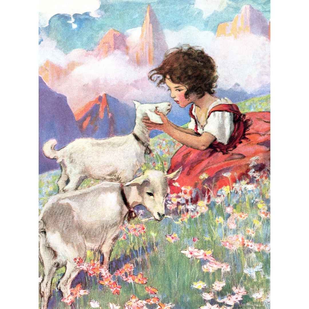 Little Girl Card - Heidi With Her Goats Among Flowers - Spring Notecard ...