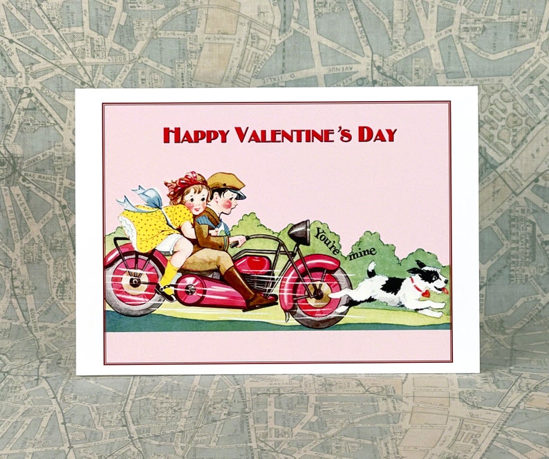 Valentines Day Card Kids Ride Motorcycle Repro From - Etsy