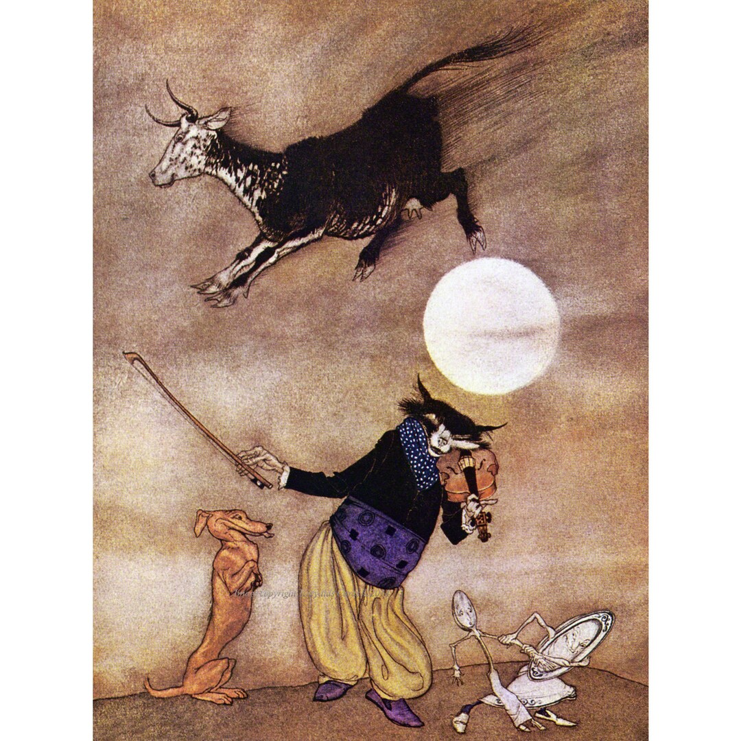 Nursery Rhyme Card - Cat Fiddle Cow Moon - Arthur Rackham - Etsy