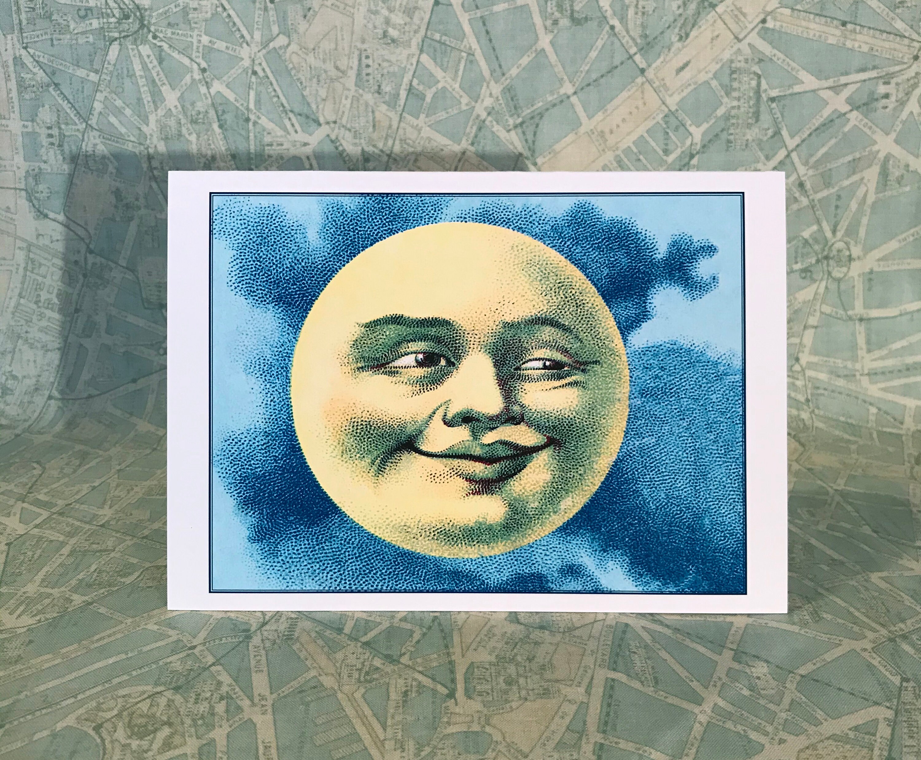 Moon Greeting Card Full Moon Smiles Repro Trade Card - Etsy