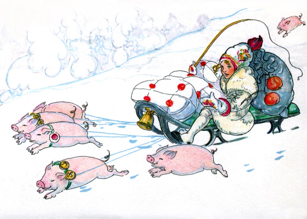 Christmas Pig Magnet - Pigs Pull Sled in Snow - Stocking Stuffer ...