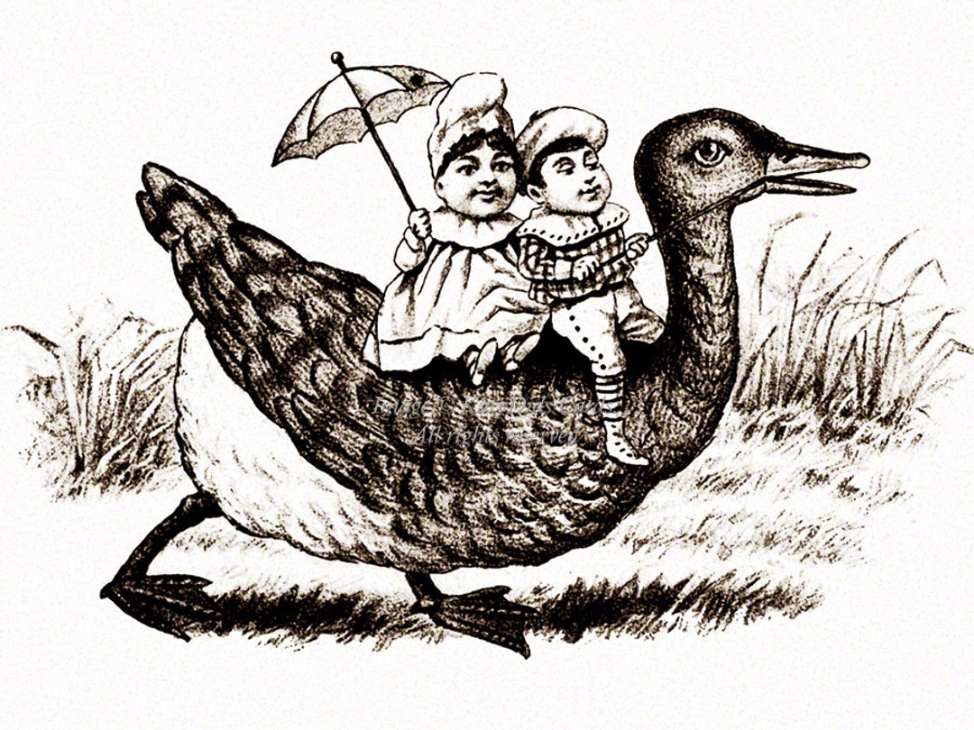 Children Ride Goose Card - Fantasy Artwork Humor Notecard - Etsy