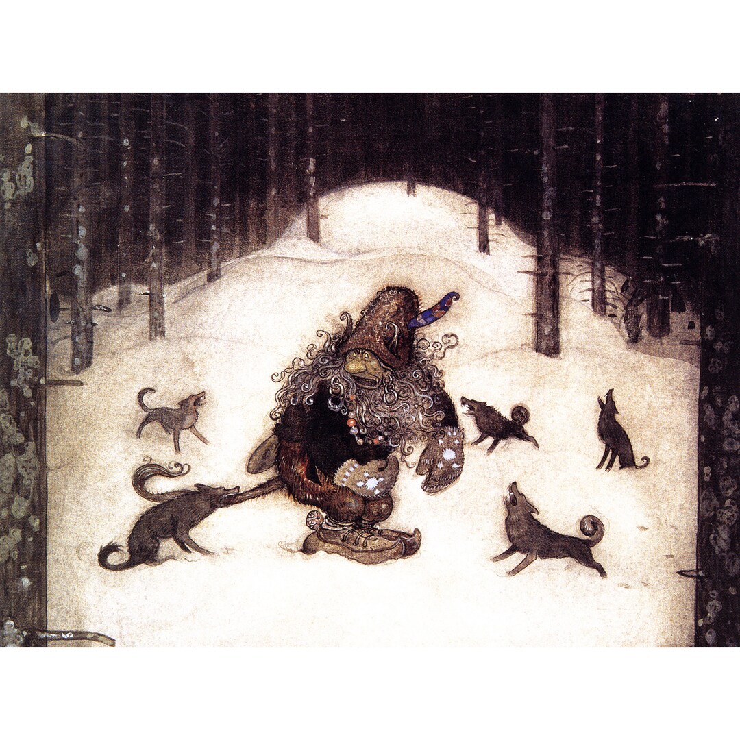 Fantasy Card - Wolves and Troll - Repro John Bauer - Matching Sticker ...