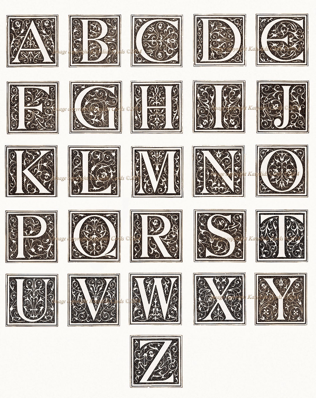 Initial Alphabet Card - Art Nouveau Crest Initial Monogram Letters ...