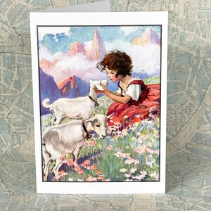 Little Girl Card - Heidi With Her Goats Among Flowers - Spring Notecard ...