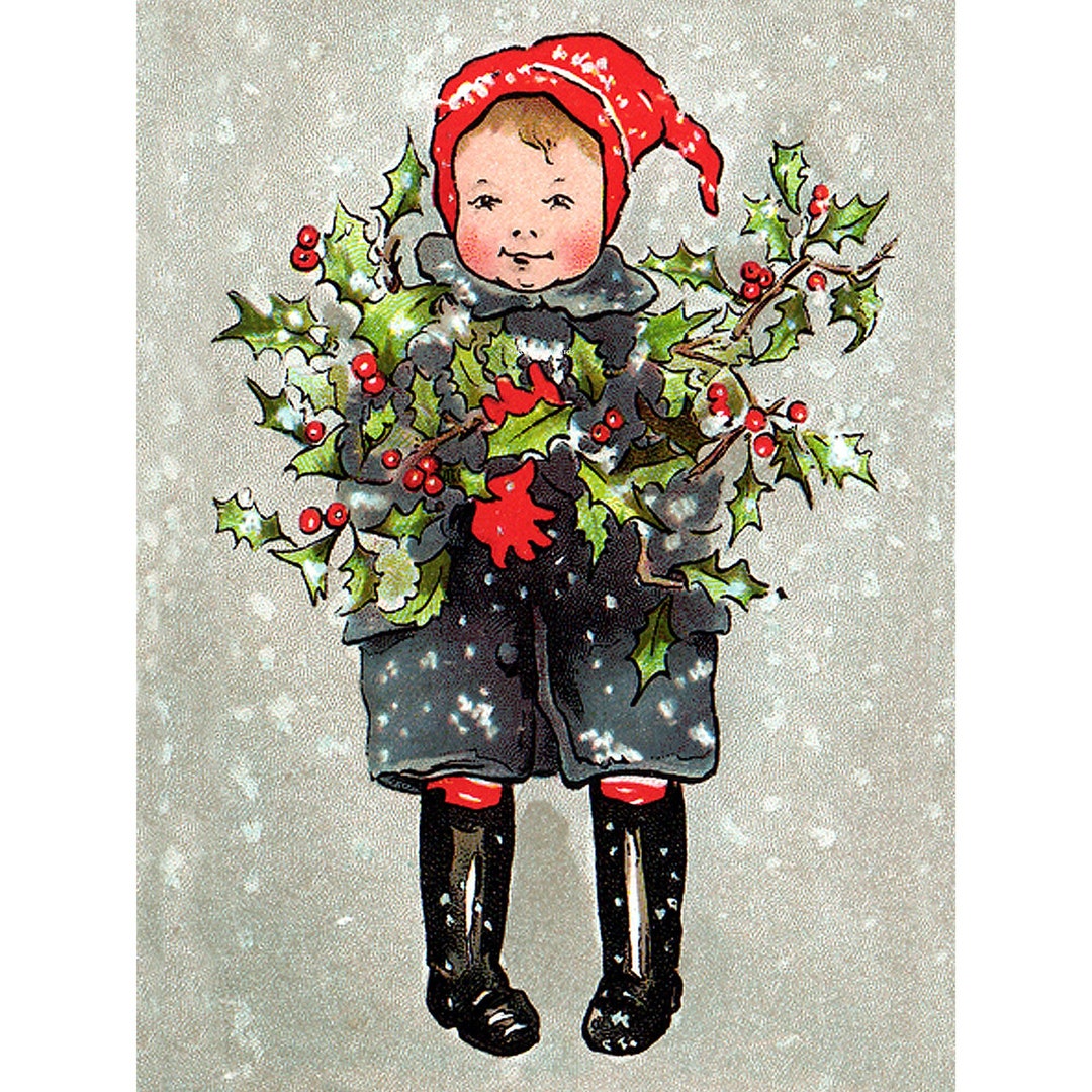 Christmas Card - Boy W Holly and Berries - Sticker Option - Holiday ...