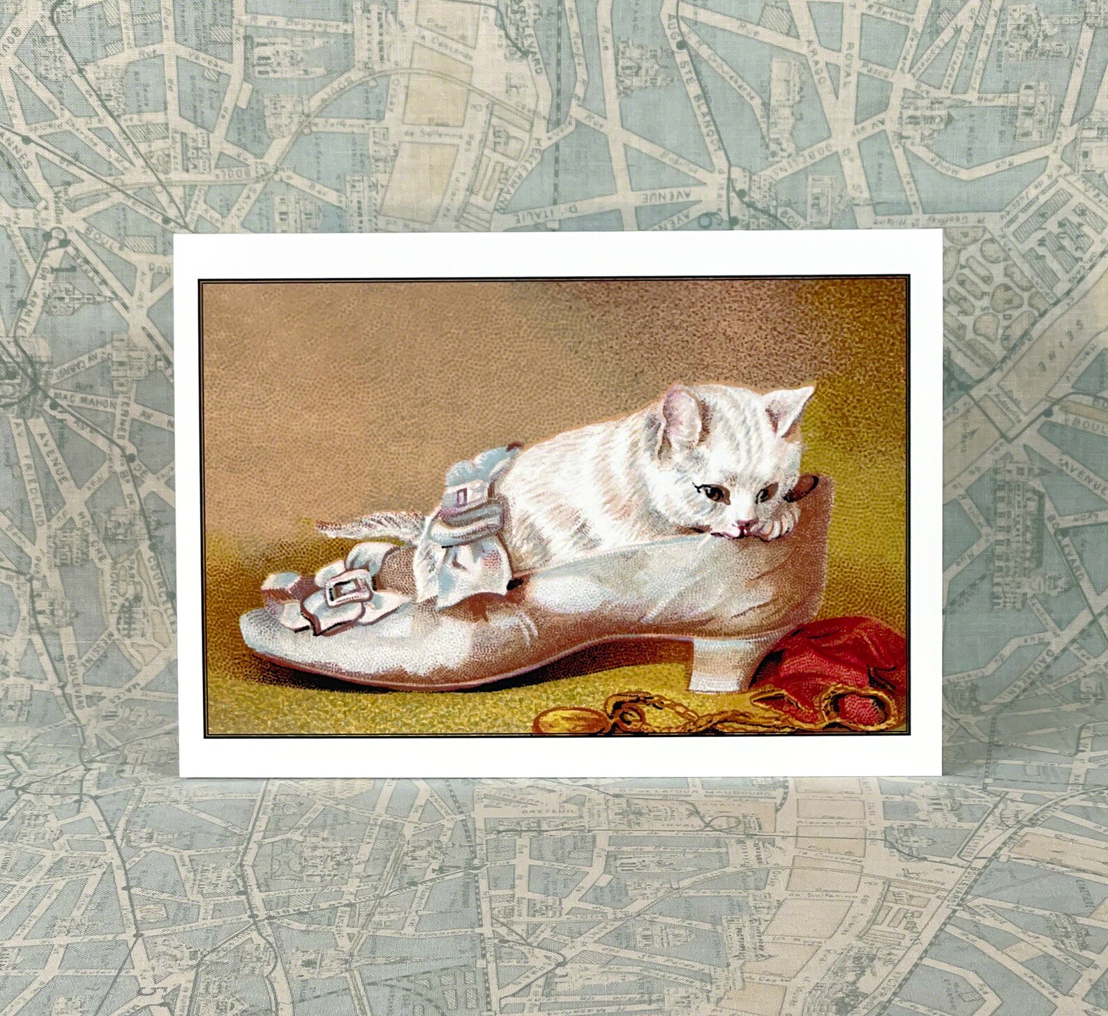 Kitten in Shoe Card White Cat Repro Greeting Card From - Etsy