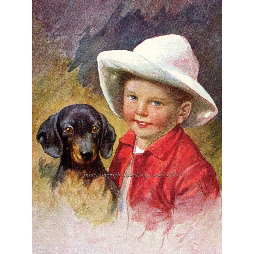 Dachshund Card - Boy With Dog - Best Friends - Karl Feiertag Artwork - Etsy