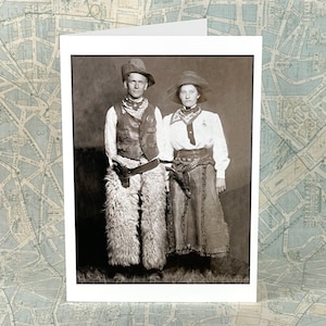 Cowboy Greeting Card Cowgirl Wild West Performers Cowboy Couple Note ...