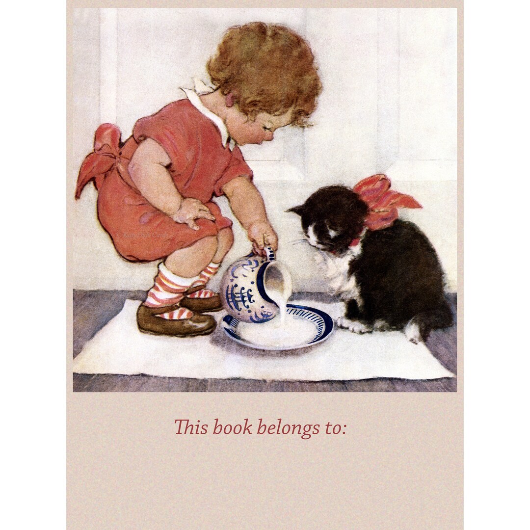 Cat Bookplate Acid-free or Self-stick Girl With Kitten Personalized ...