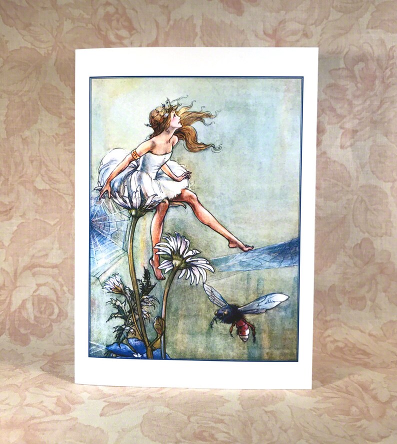Flower Fairy Card Faerie Princess Sits on Daisy With Bee | Etsy