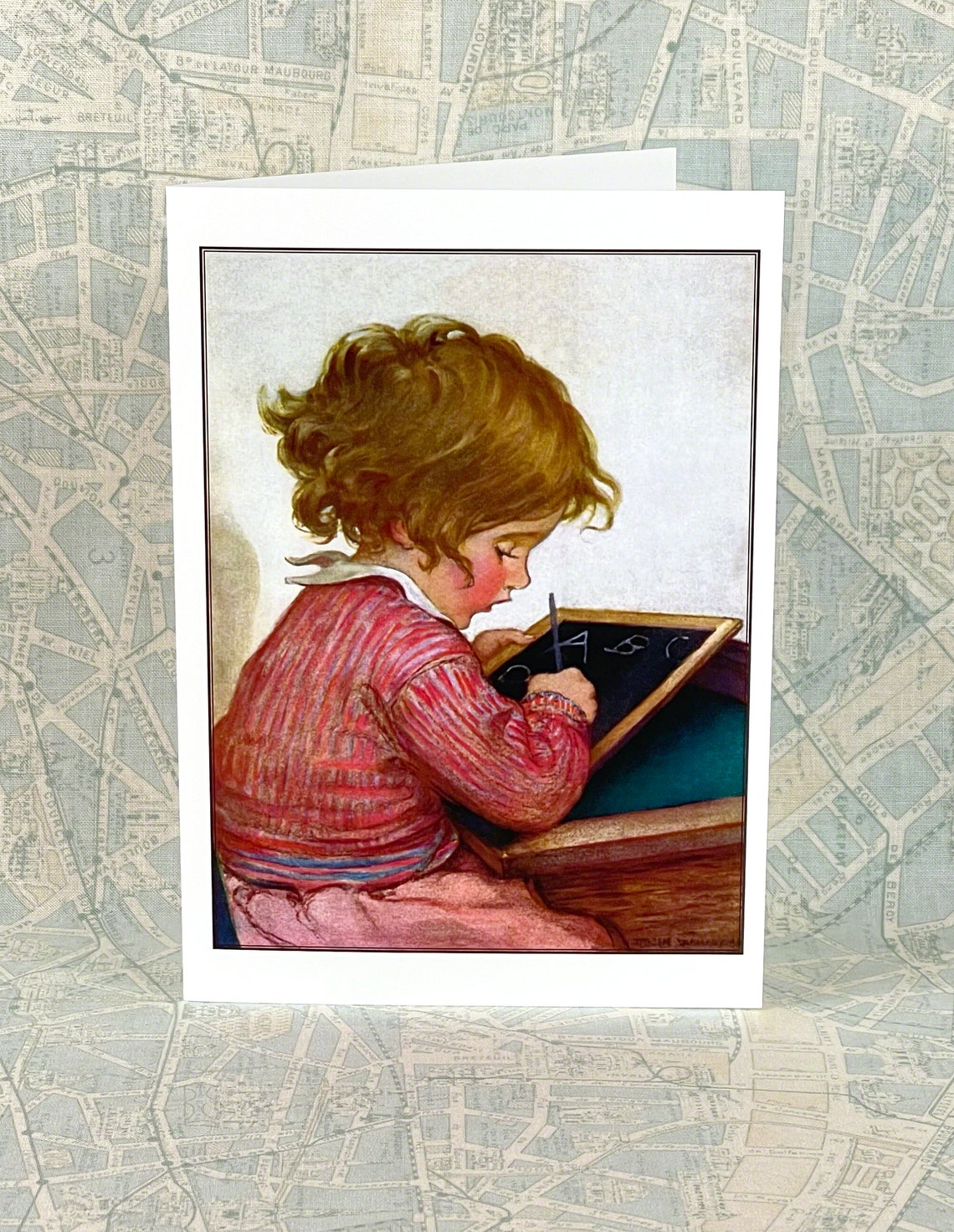 Child Studies Card Girl Writes Her A B C's Back to - Etsy