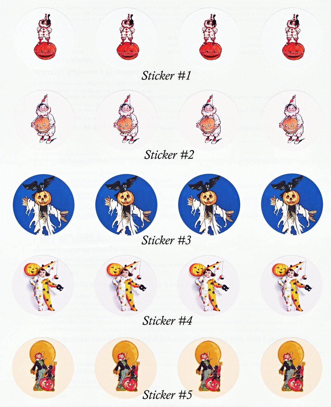 Halloween Stickers - Envelope Seals - Clowns & Scarecrows - Set of 8 ...