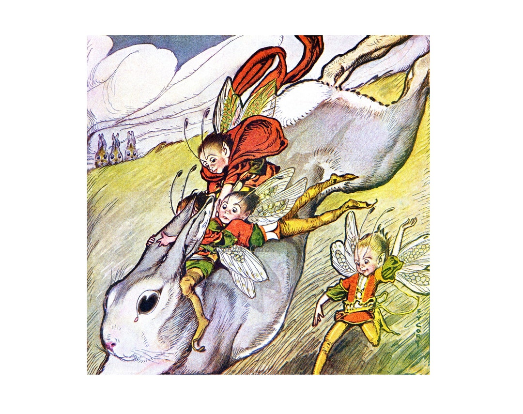 Fairy Card - Fairies Ride Bunny Rabbit - Fantasy Notecard - Etsy