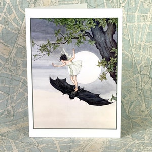 Fairy Card - the Witch's Sister Rides a Bat - Halloween Notecard ...