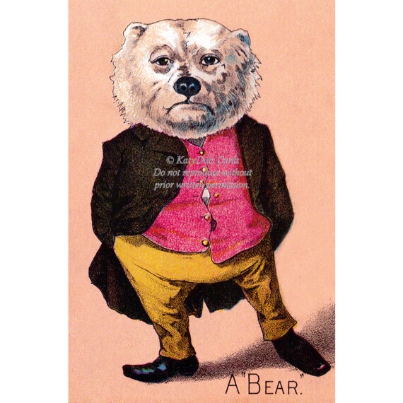 Wall Street Bear Card Polar Bear in Red Vest Repro | Etsy