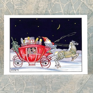 Christmas Card - Santa Claus Drives a Horse Drawn Coach - Scandinavian ...
