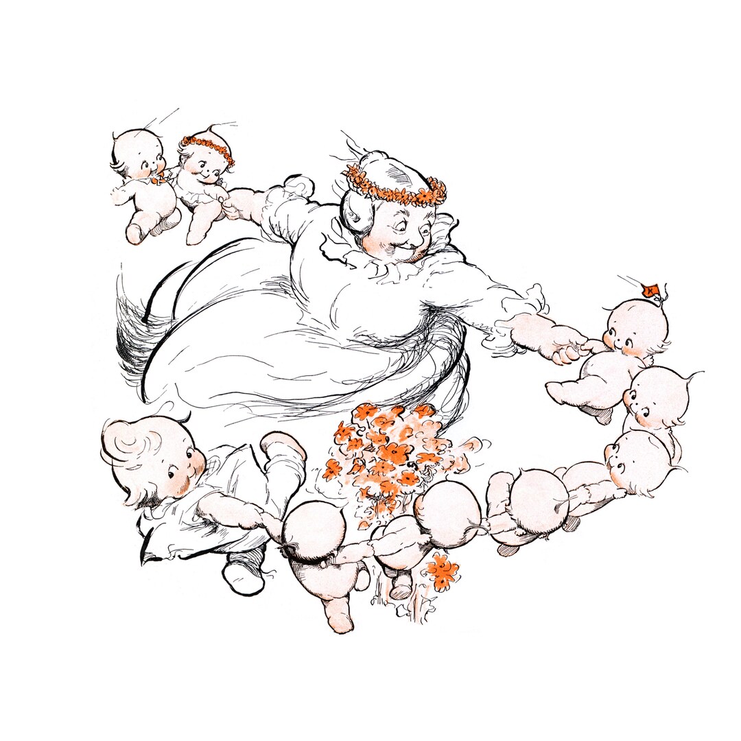 Kewpie Card - Grandma Dances With Kewpies and Child - Repro Rose O ...