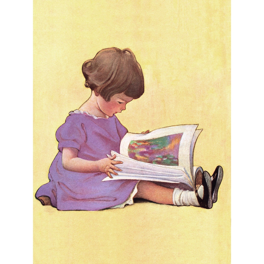 Child Reads Card Little Girl Reading Notecard Repro Jessie - Etsy