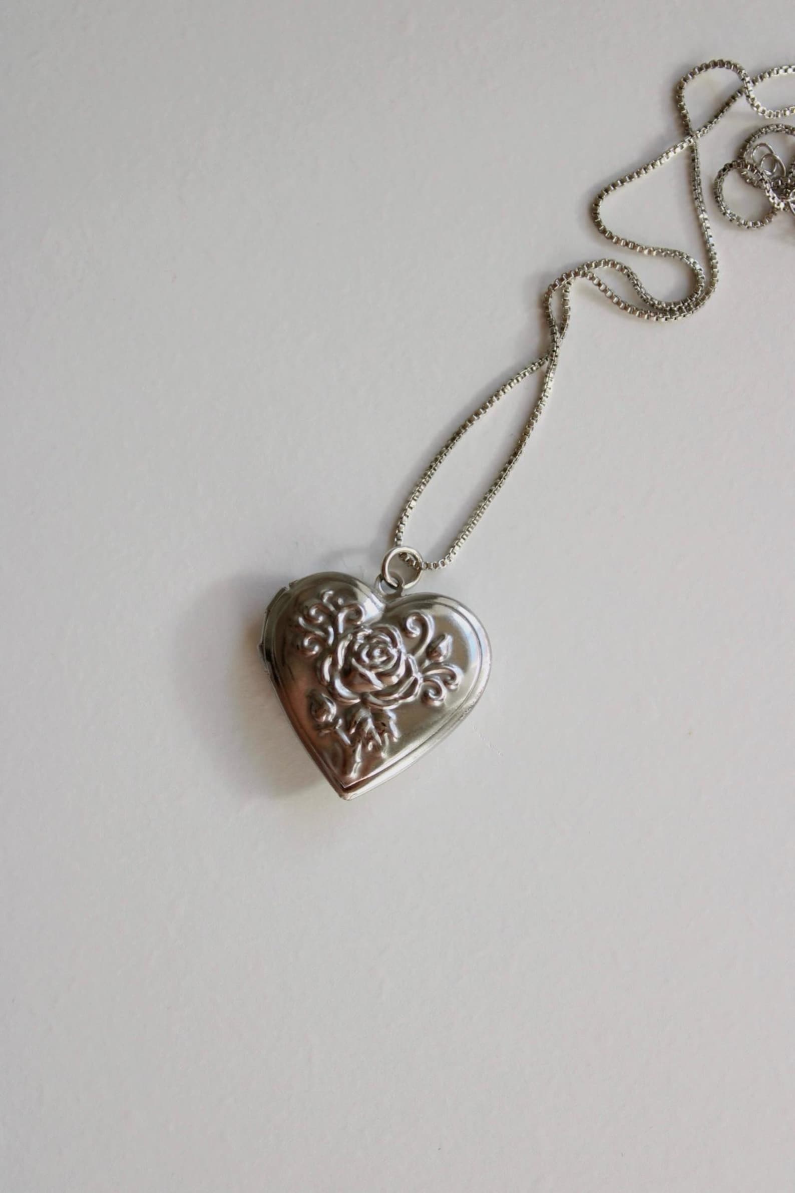 Silver Rose Engraved Locket Necklace - Etsy