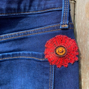 Red Daisy Upcycled Bell Bottoms, Vintage Fabric Insert Jeans, Handmade ...