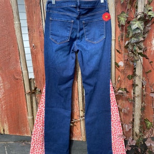 Red Daisy Upcycled Bell Bottoms, Vintage Fabric Insert Jeans, Handmade ...