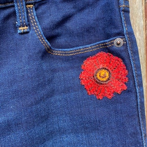 Red Daisy Upcycled Bell Bottoms, Vintage Fabric Insert Jeans, Handmade ...