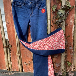 Red Daisy Upcycled Bell Bottoms, Vintage Fabric Insert Jeans, Handmade ...