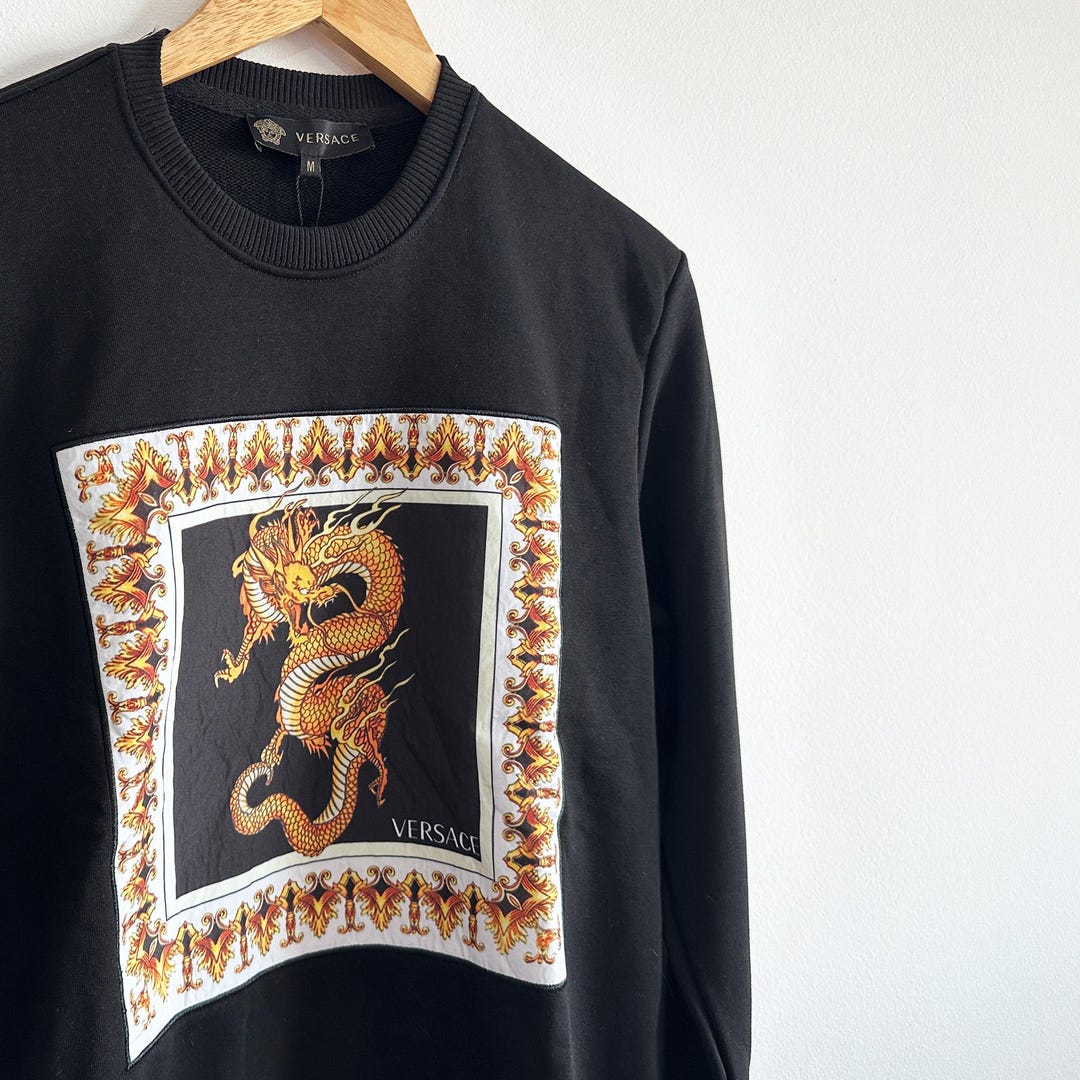 Versace Black Sweatshirt Gold Dragon Suede Appliqué Crewneck Size S - Etsy