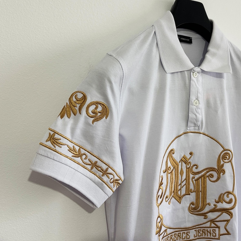 Versace White Polo With Embroidered Golden Logo Size S - Etsy