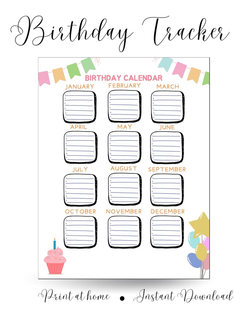 Printable Birthday Calendar Organizer: Colorful Family Tracker (PDF ...