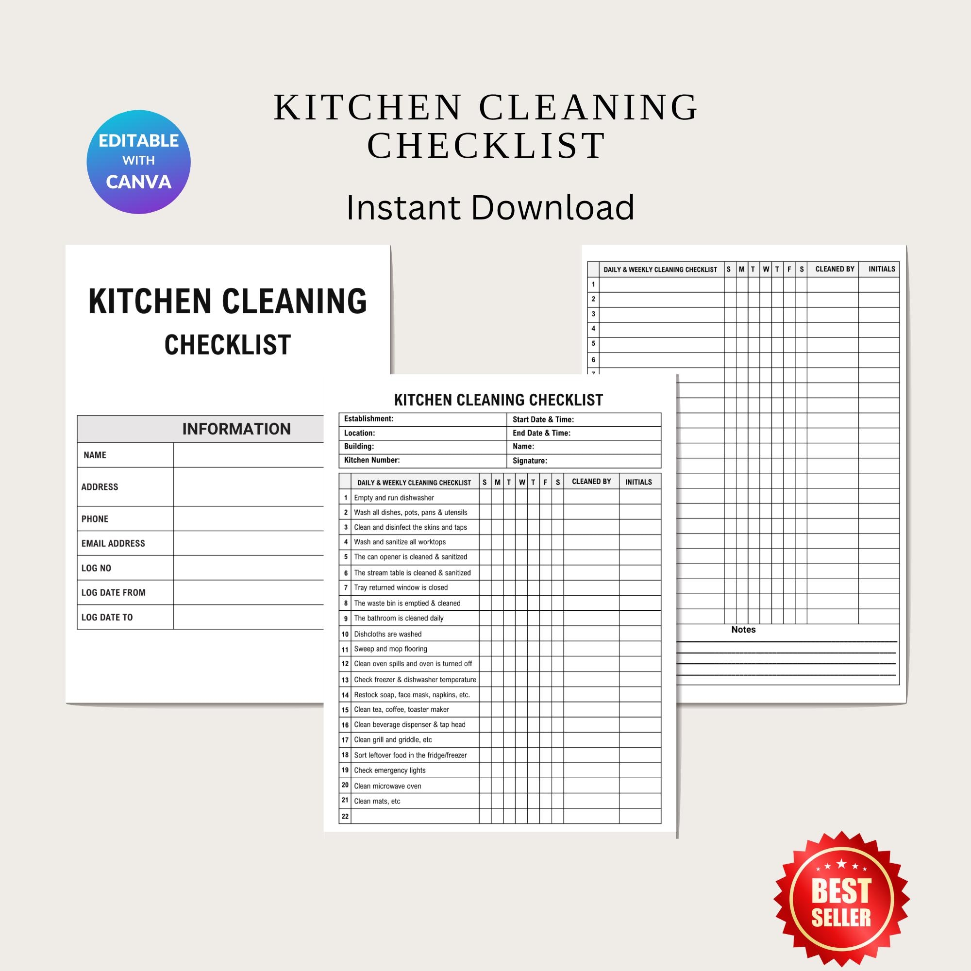 Kitchen Cleaning Checklist: Printable Chore Organizer (PDF Download - Etsy