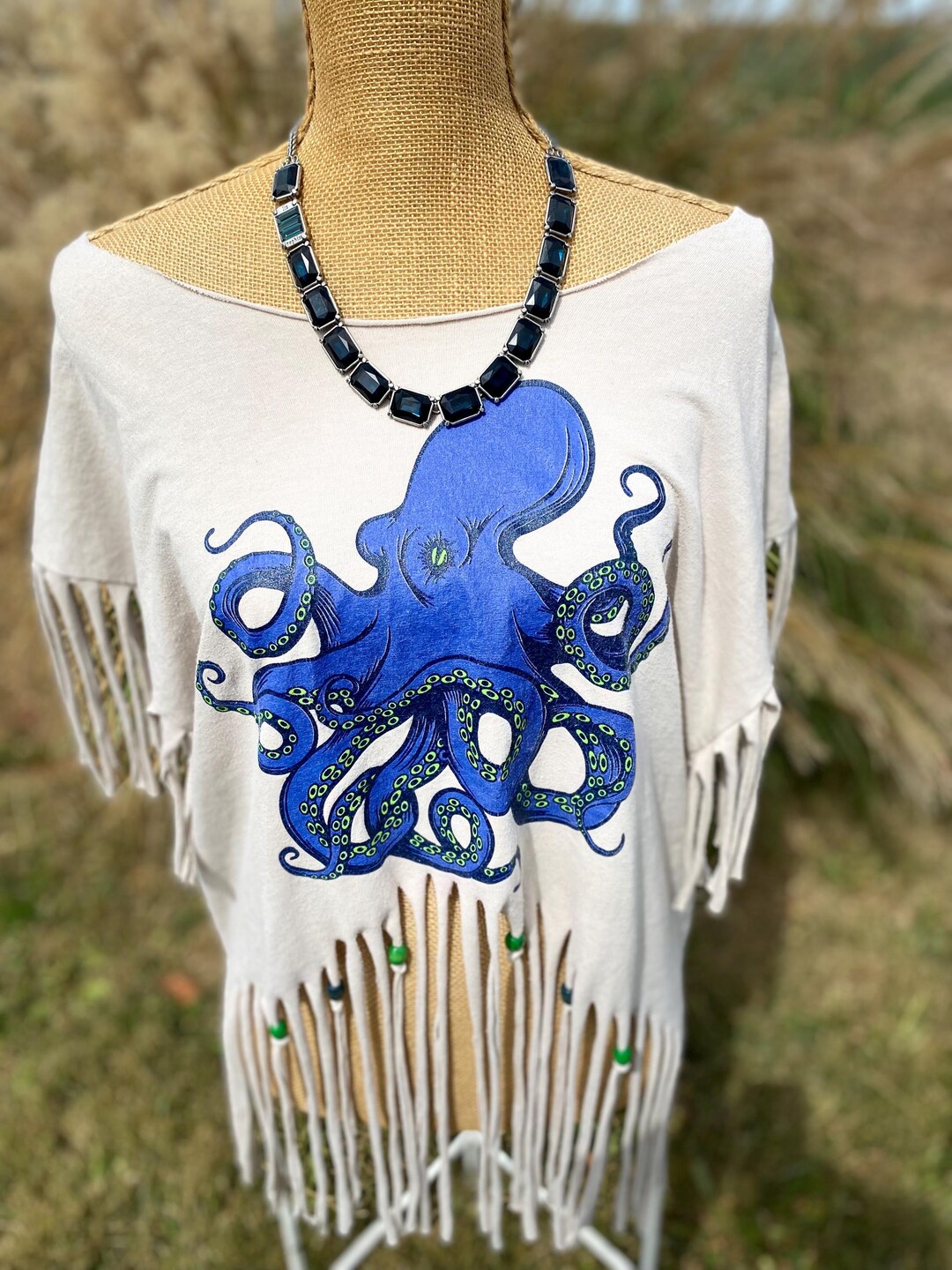 Smoking Octopus Distressed Fringe Lucky Festival Tee Rip XL - Etsy